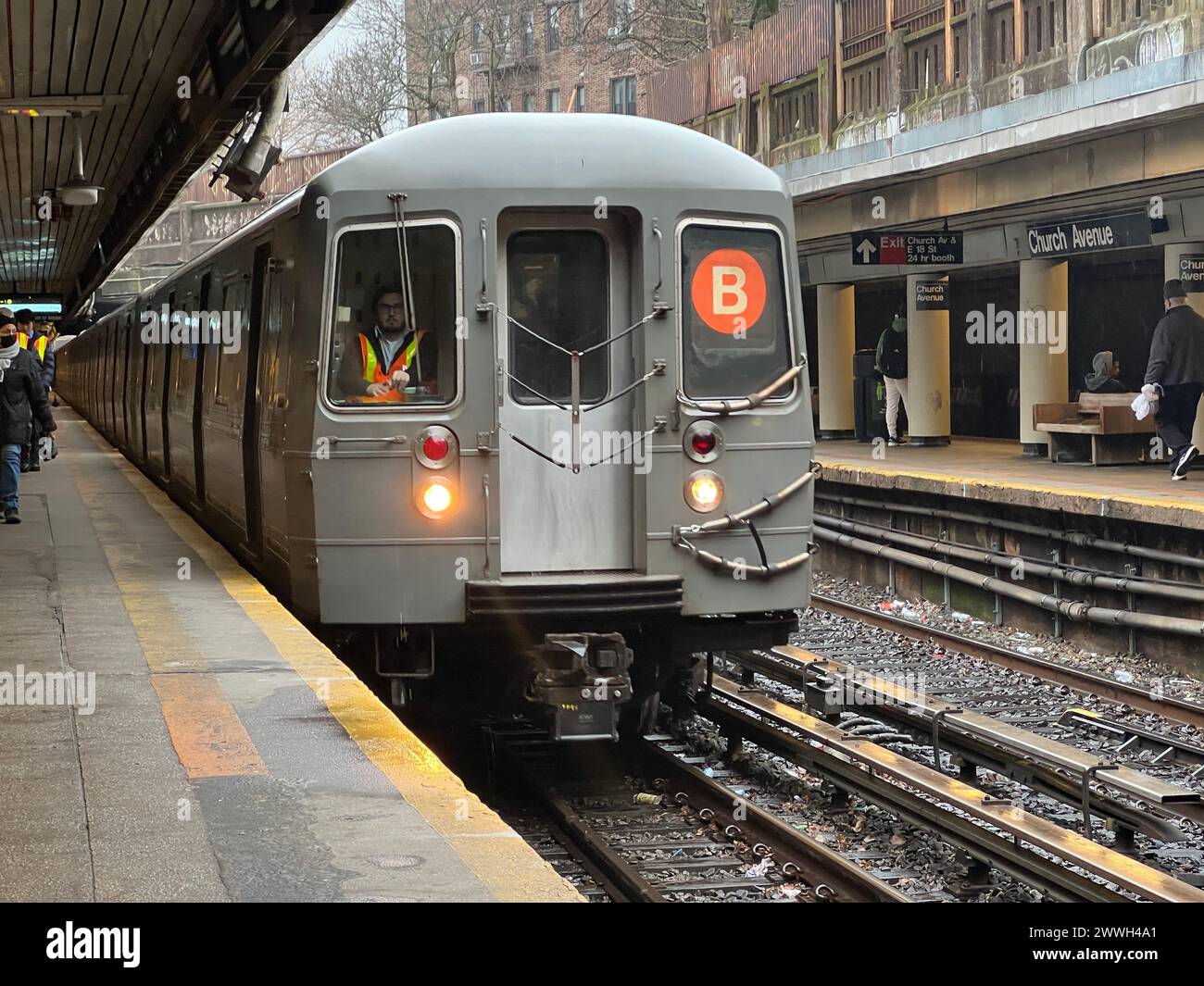 B train pulls into the Church Avenue subway station in the Flatbush ...