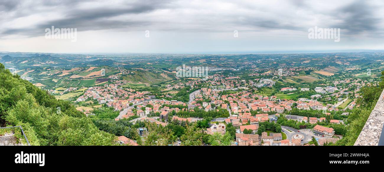 Panoramic view from Monte Titano in the City of San Marino, small ...
