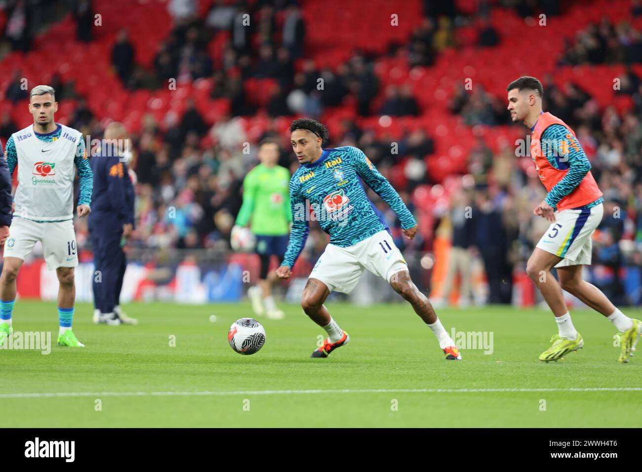 Raphinha (Barcelona)of Brazil during the pre-match warm-up during ...
