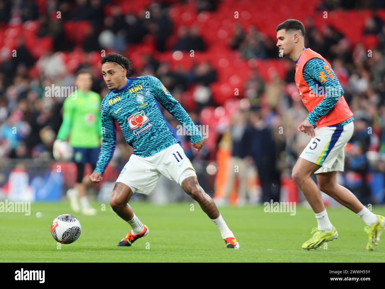 Raphinha (Barcelona)of Brazil during the pre-match warm-up during ...