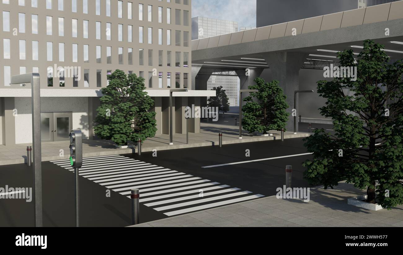 A city street with a crosswalk and a traffic light Stock Photo - Alamy