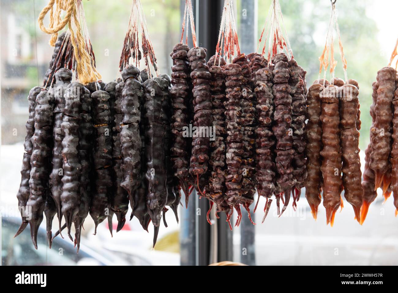 Churchkhela, a popular, traditional, Georgian, candle-shaped candy ...