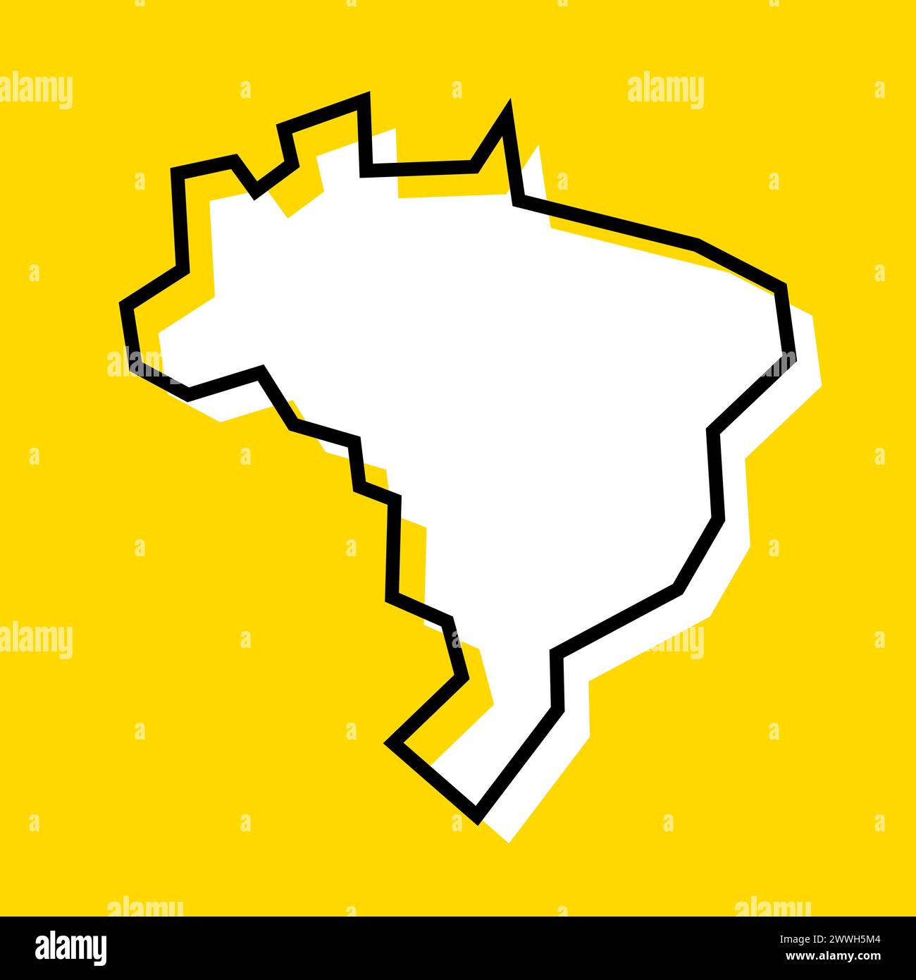 Brazil country simplified map. White silhouette with thick black ...