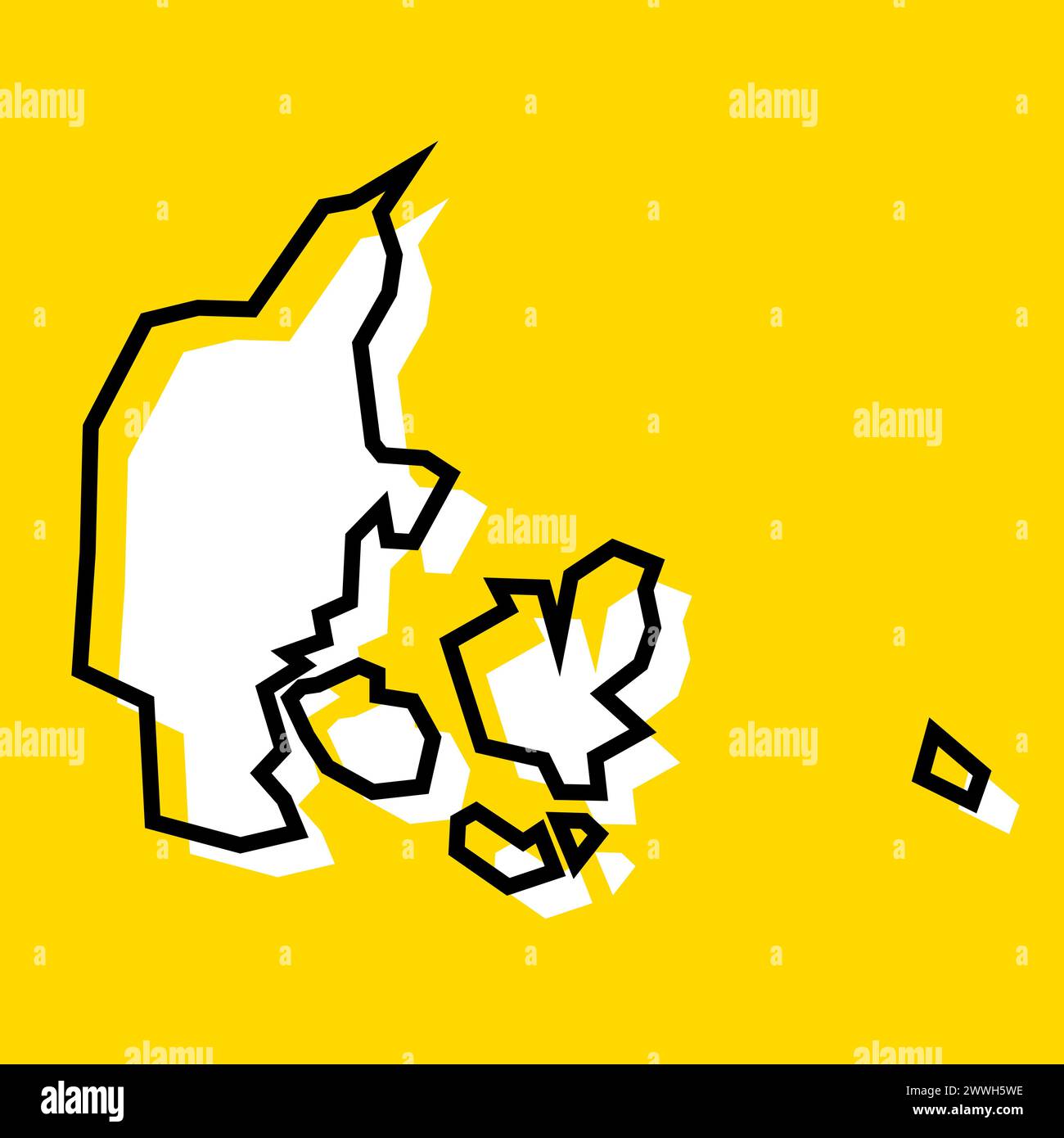 Denmark country simplified map. White silhouette with thick black ...
