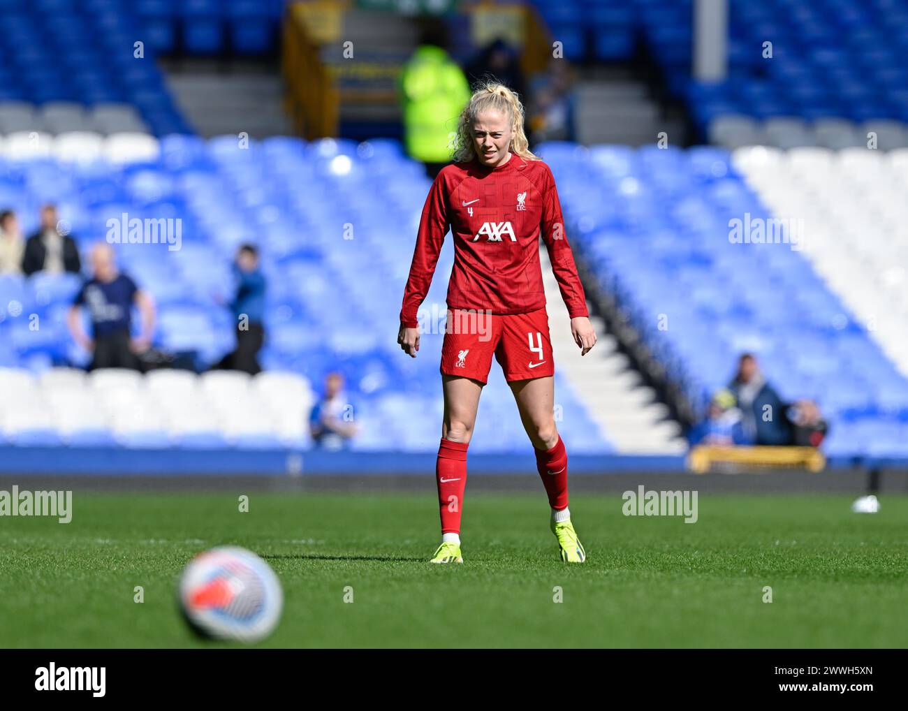 Grace Fisk of Liverpool Women warms up ahead of the match, during The FA Women's Super League ...