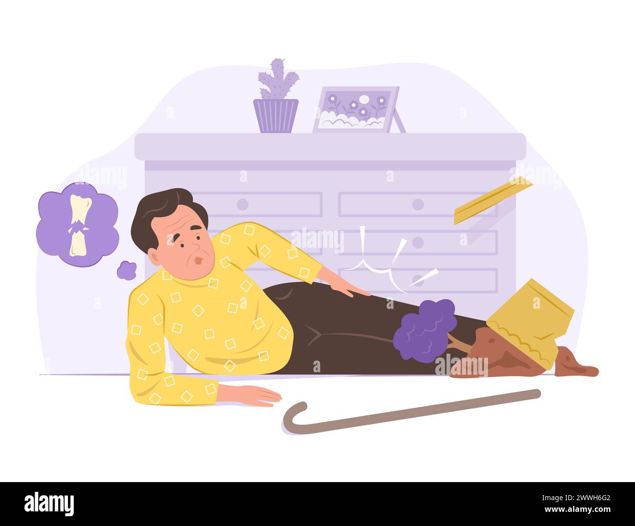 Elderly Man Stumbles and Falls to the Ground and Hurts the Leg for ...
