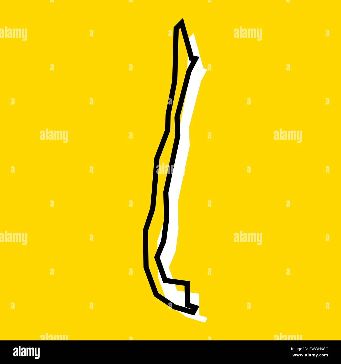 Chile country simplified map. White silhouette with thick black contour ...