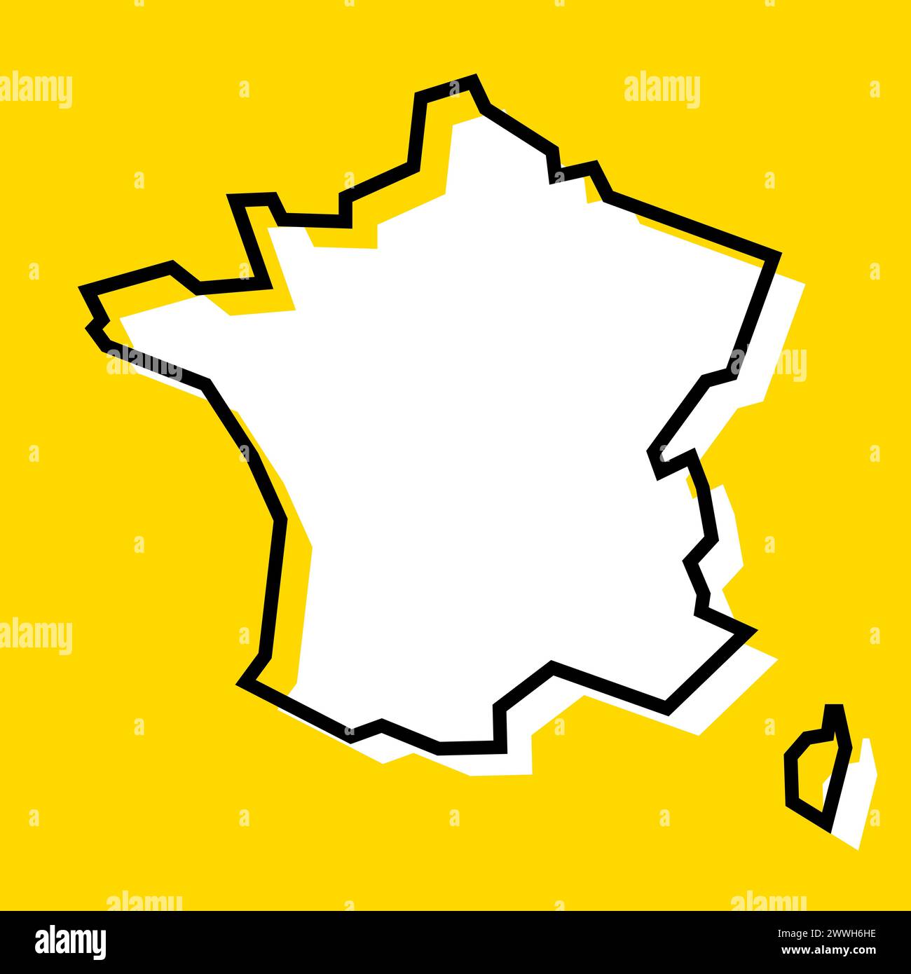 France country simplified map. White silhouette with thick black ...