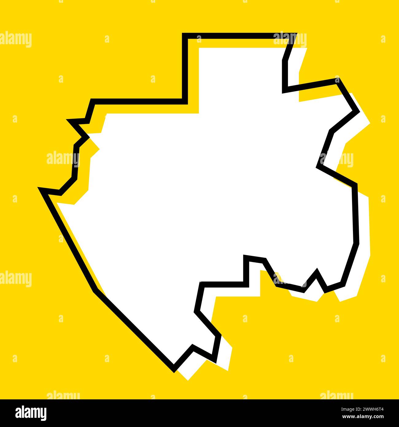 Gabon country simplified map. White silhouette with thick black contour ...