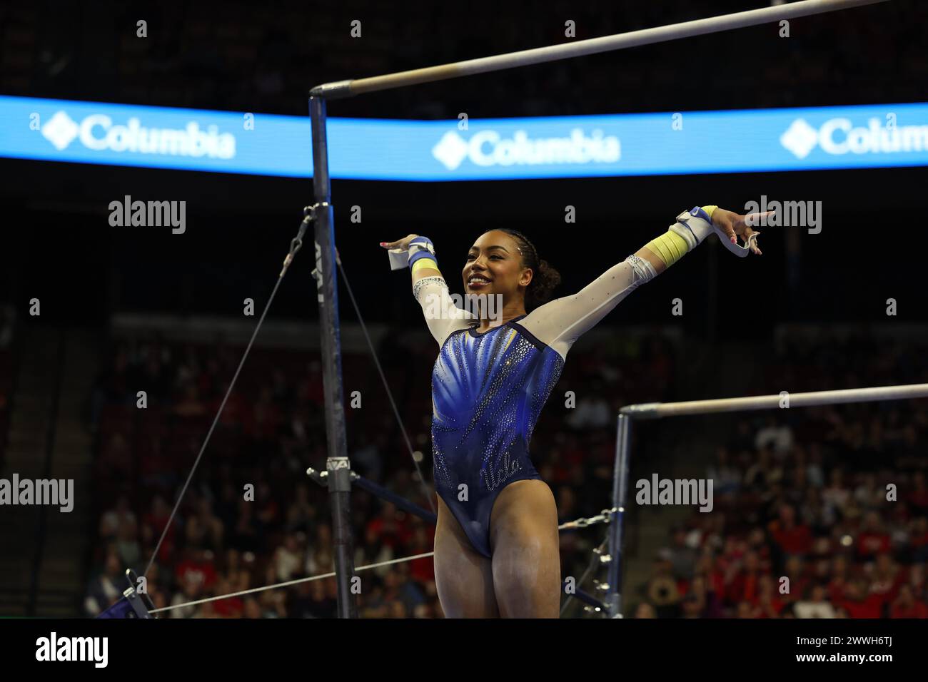 March 23, 2024: Gymnast MARGZETTA FRAZIER (UCLA) during the 2024 Pac-12 ...