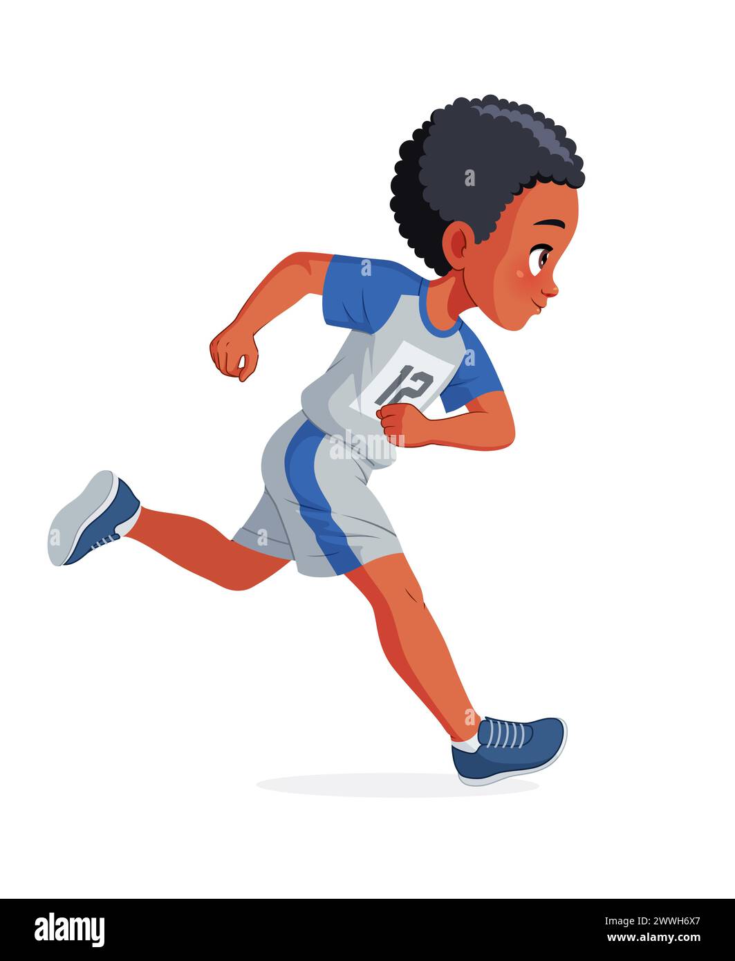 Cute African American kid running track and field. Isolated vector ...