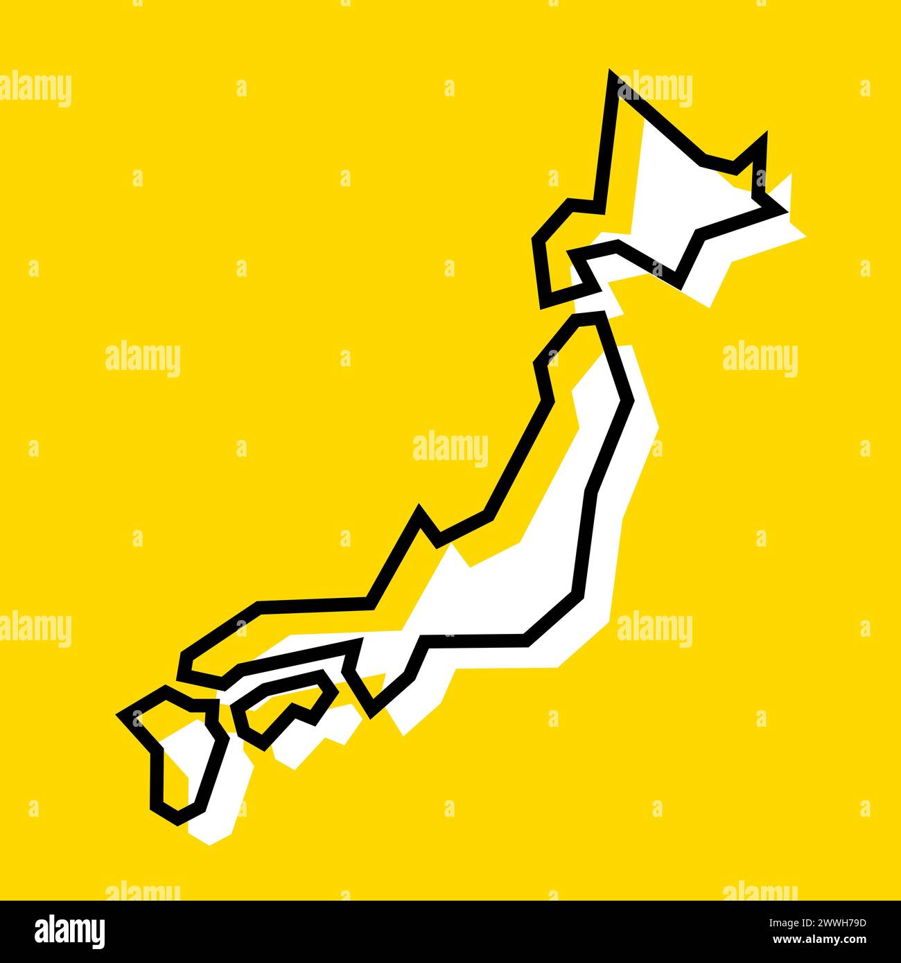 Japan country simplified map. White silhouette with thick black contour ...