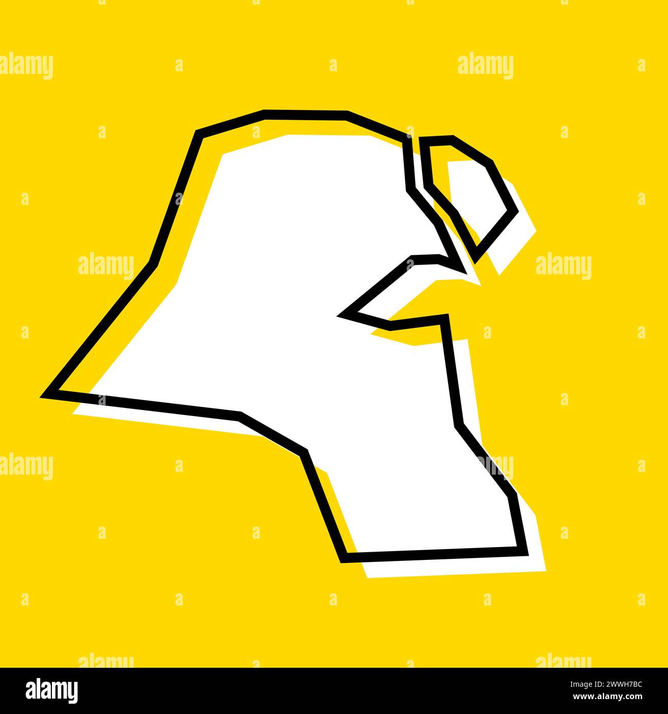 Kuwait country simplified map. White silhouette with thick black ...