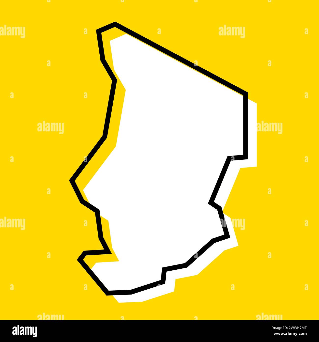 Chad country simplified map. White silhouette with thick black contour on yellow background ...