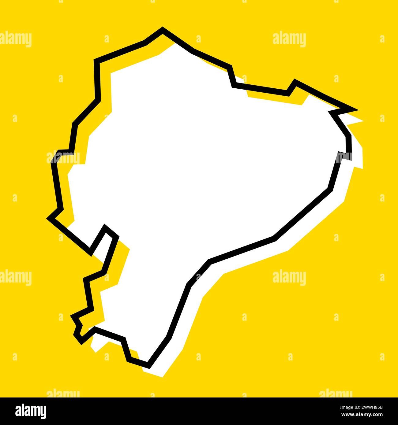 Ecuador country simplified map. White silhouette with thick black ...