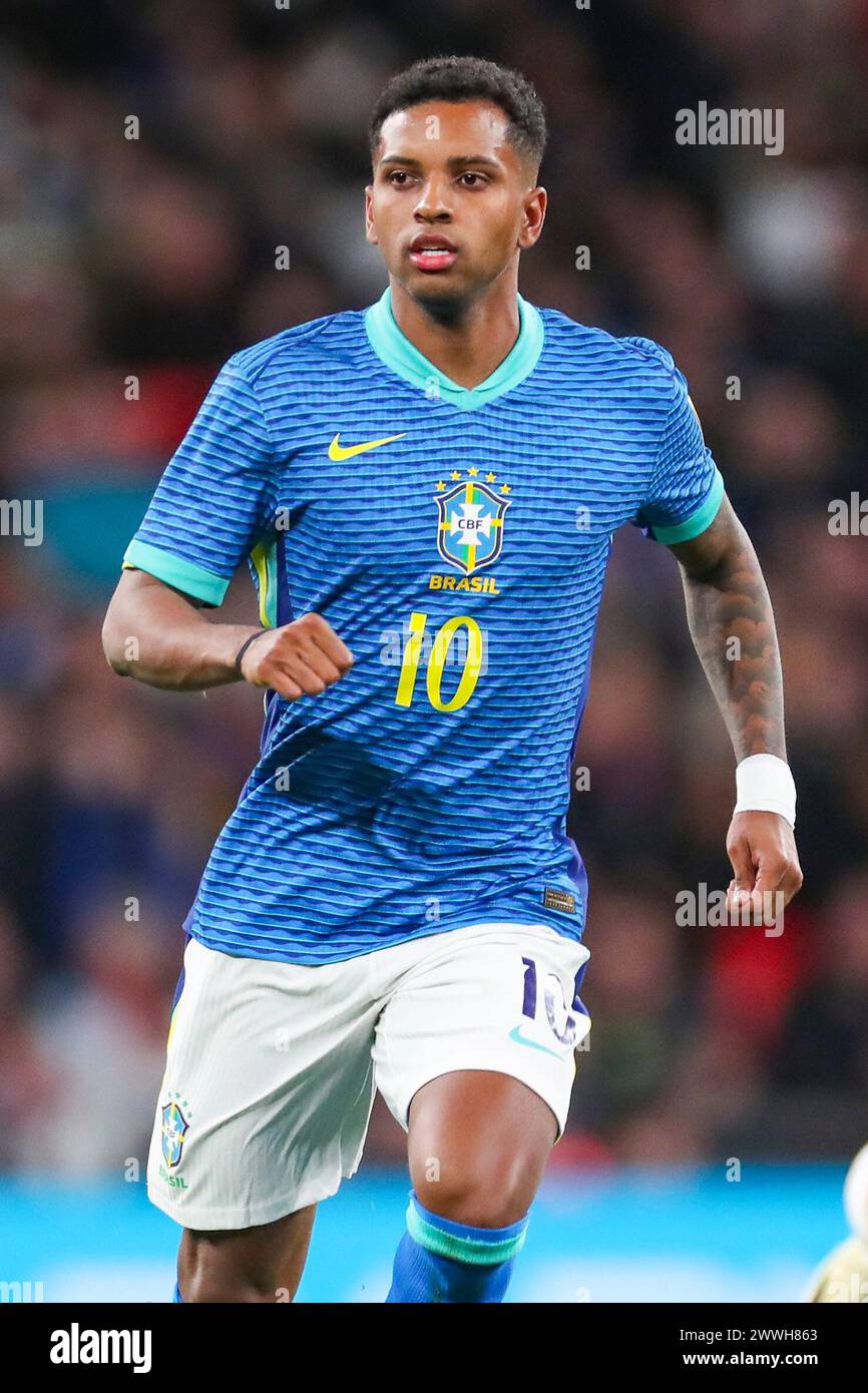 London, UK. 23rd Mar, 2024. Brazil forward Rodrygo in action during the ...
