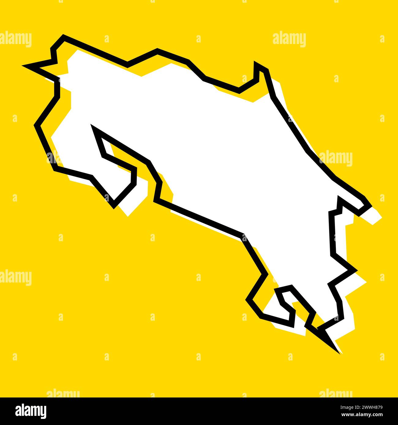 Costa Rica country simplified map. White silhouette with thick black ...