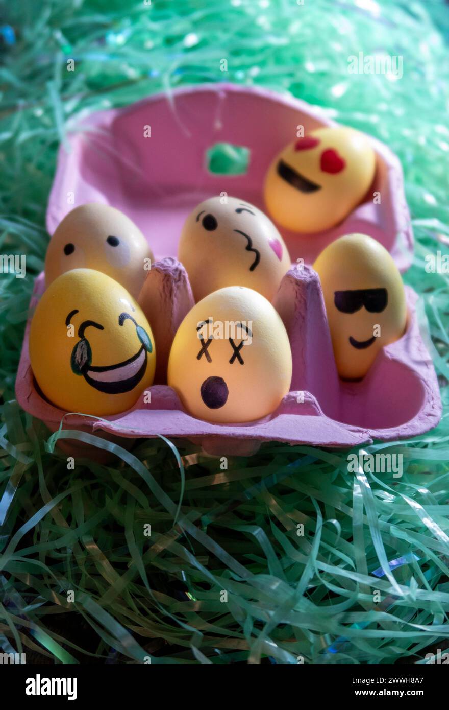 Basket of Hand Decorated Easter Egg Emojis, 2024, USA Stock Photo - Alamy