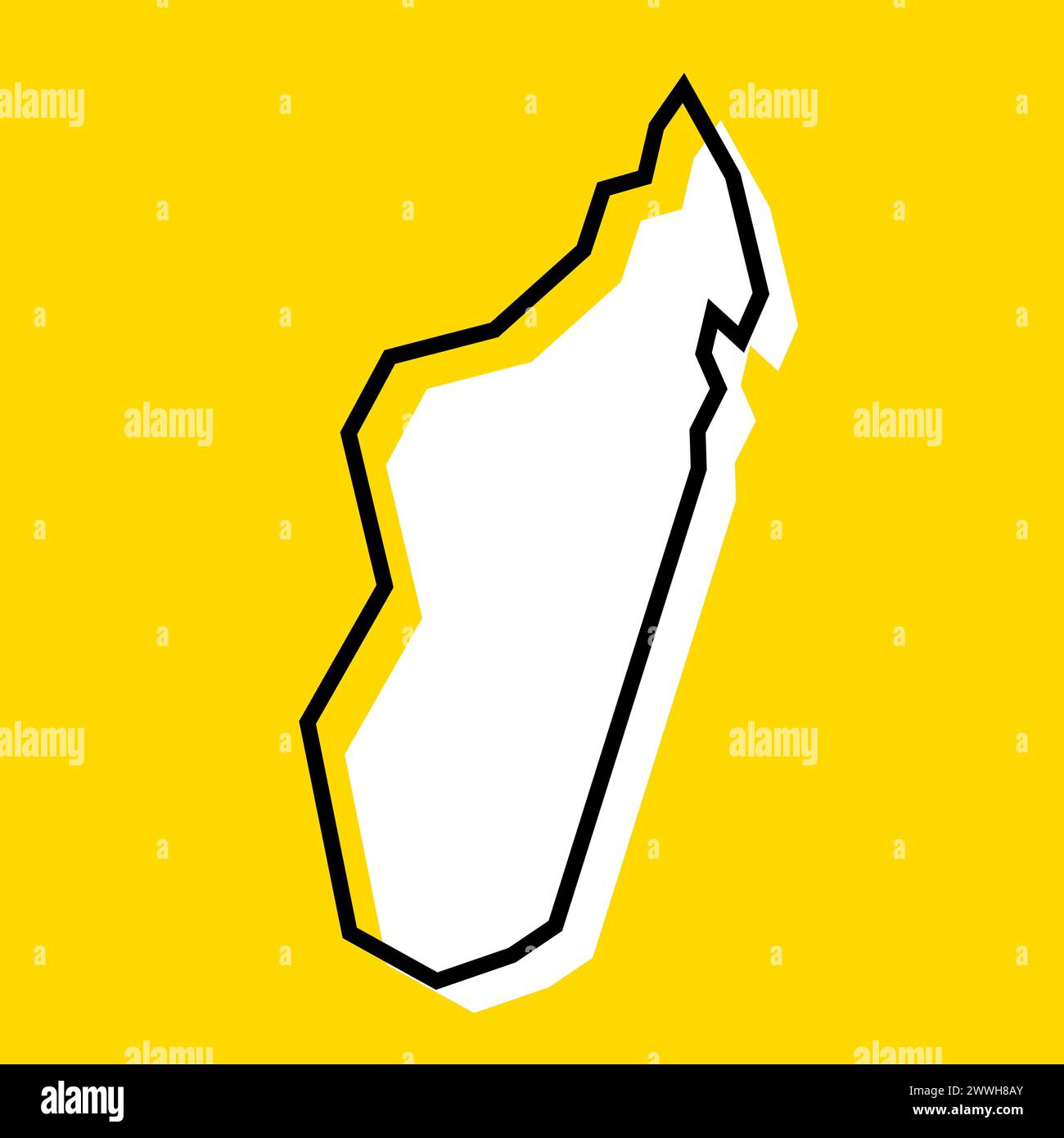 Madagascar country simplified map. White silhouette with thick black ...