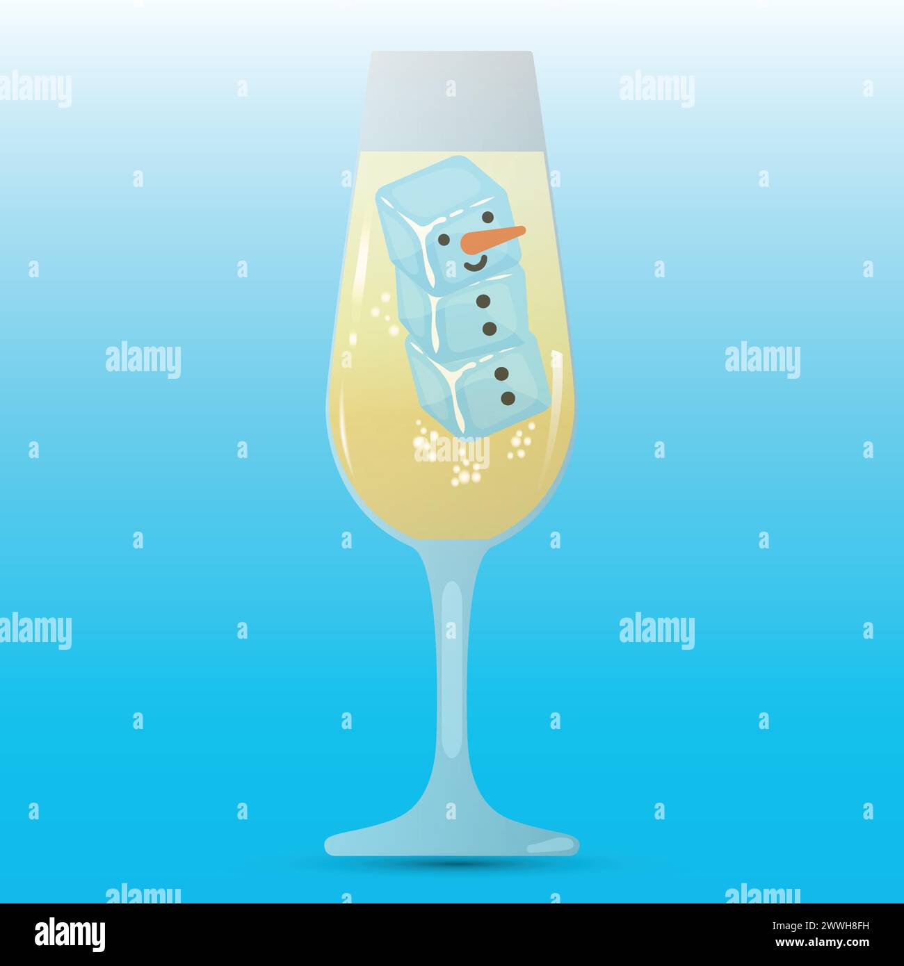 Cute snowman made of ice cubes in a champagne glass Stock Vector Image ...