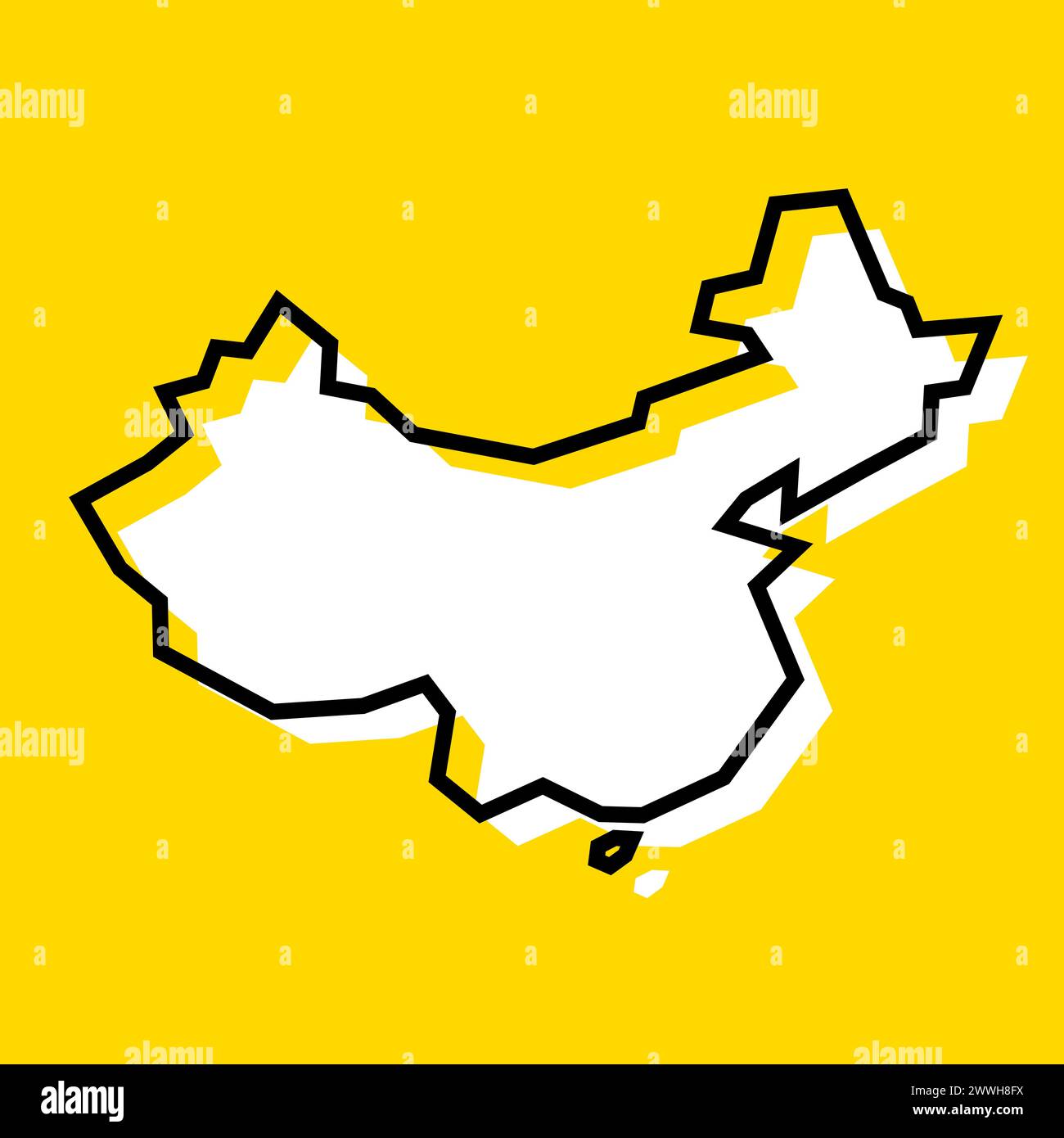 China country simplified map. White silhouette with thick black contour ...