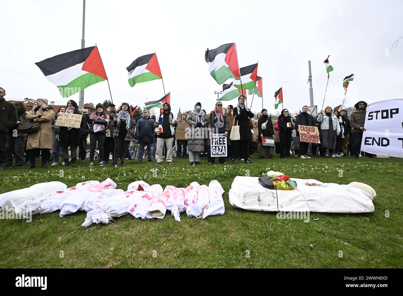 March of solidarity with Palestine in Prague, Czech Republic, March 24 ...