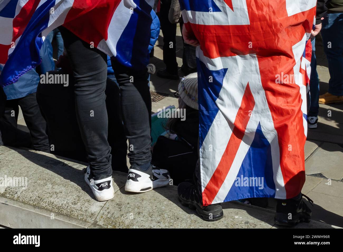 London, UK. 23rd March, 2024. A supporter of Turning Point UK is ...