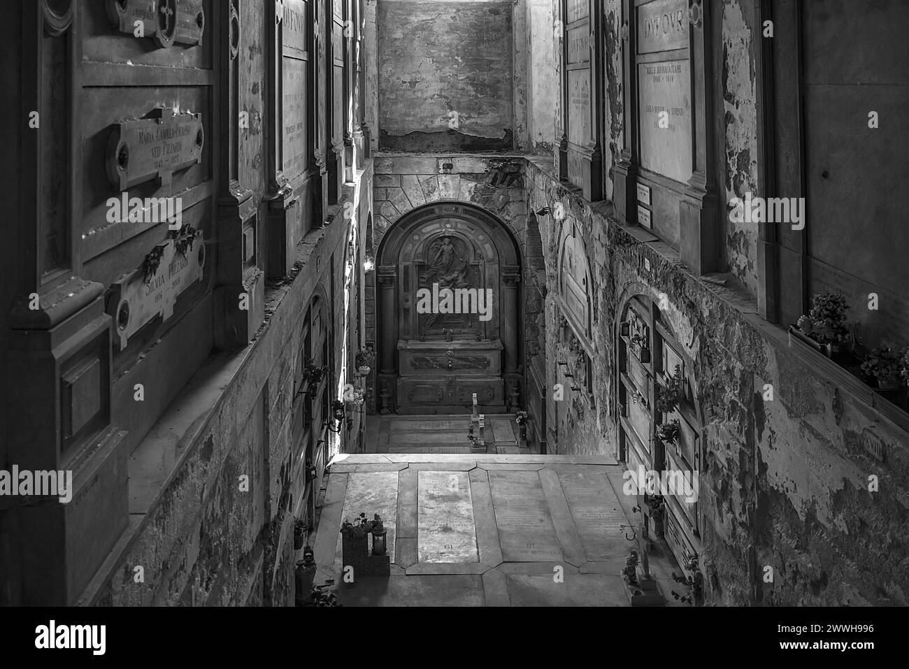 Stairway to the lower burial level, in the Monumental Cemetery ...