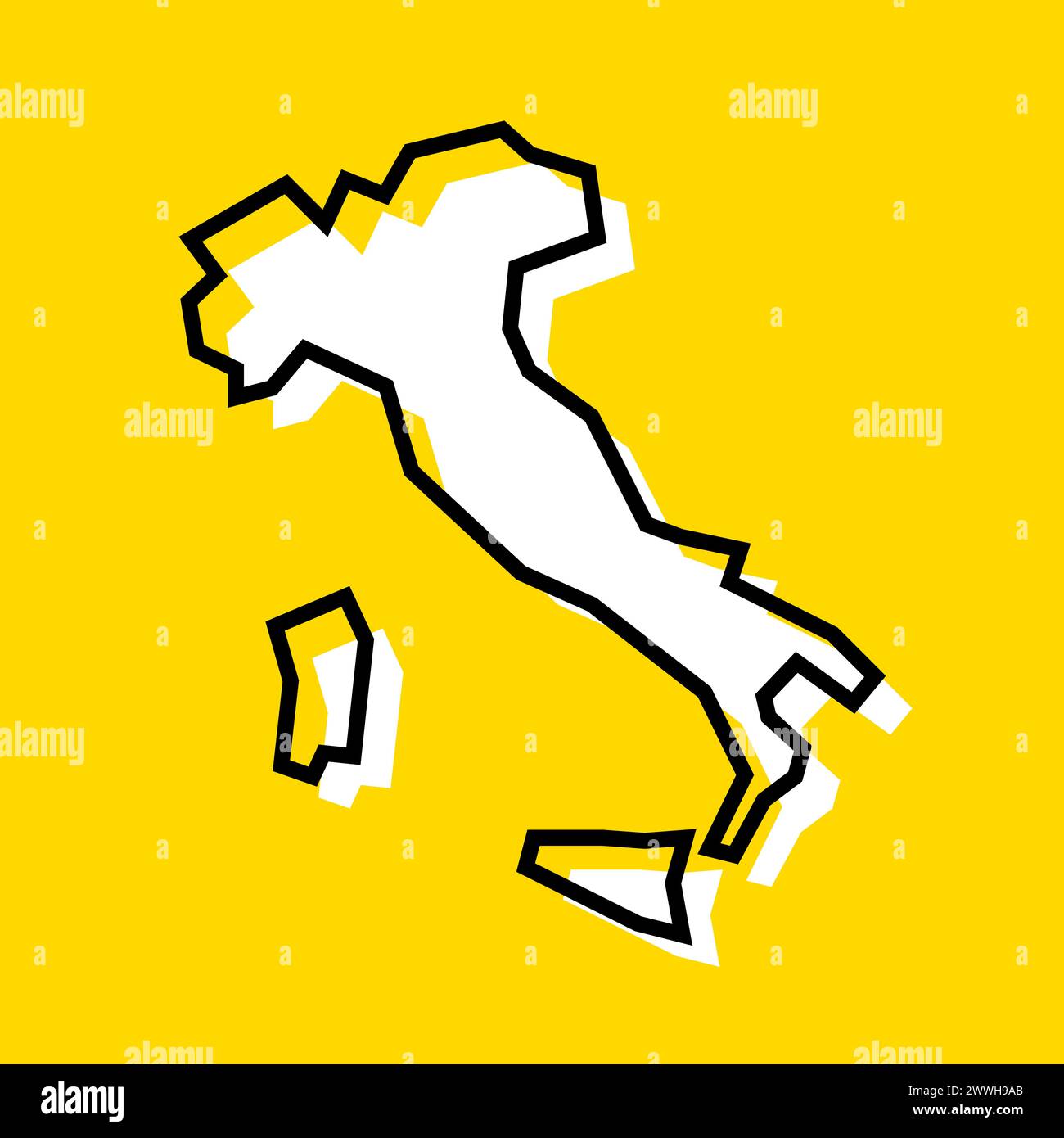 Italy country simplified map. White silhouette with thick black contour ...
