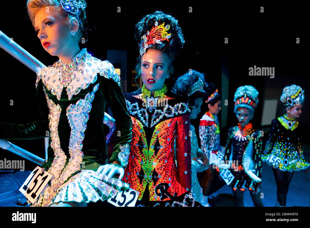 Competitors wait to perform the Hornpipe backstage during the first day ...