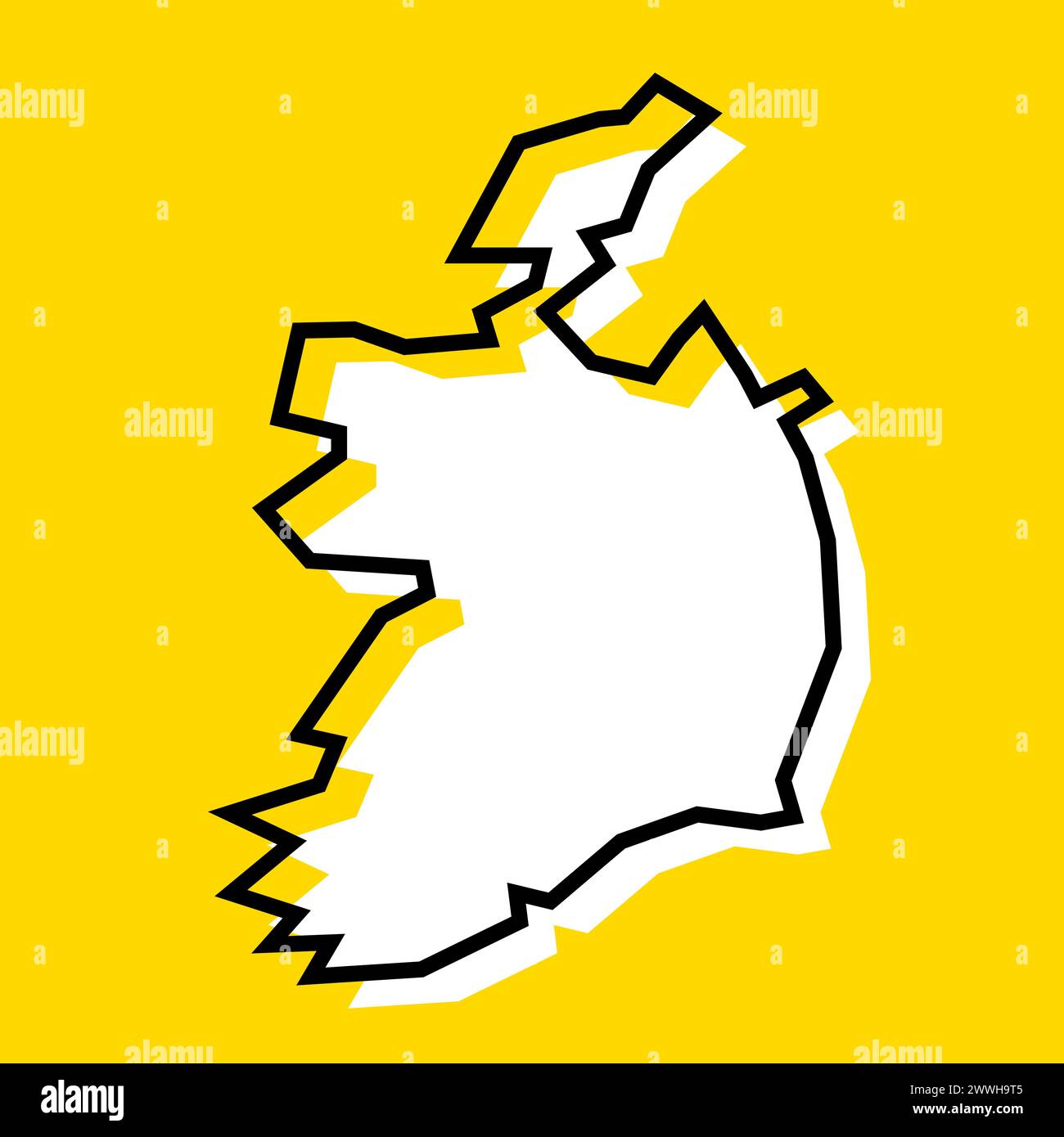 Ireland country simplified map. White silhouette with thick black ...