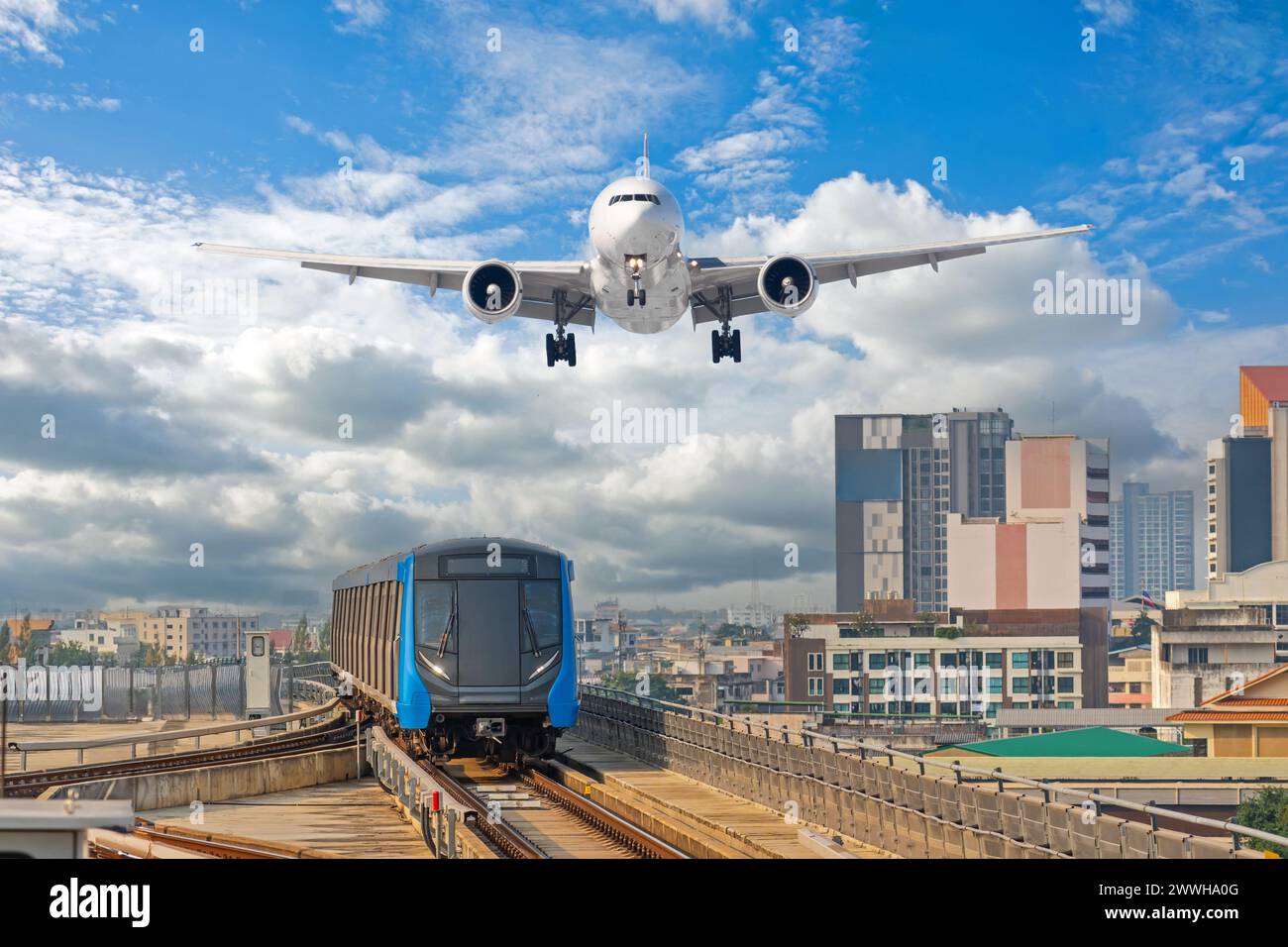 View railway track suburban subway electric train rushing to ...