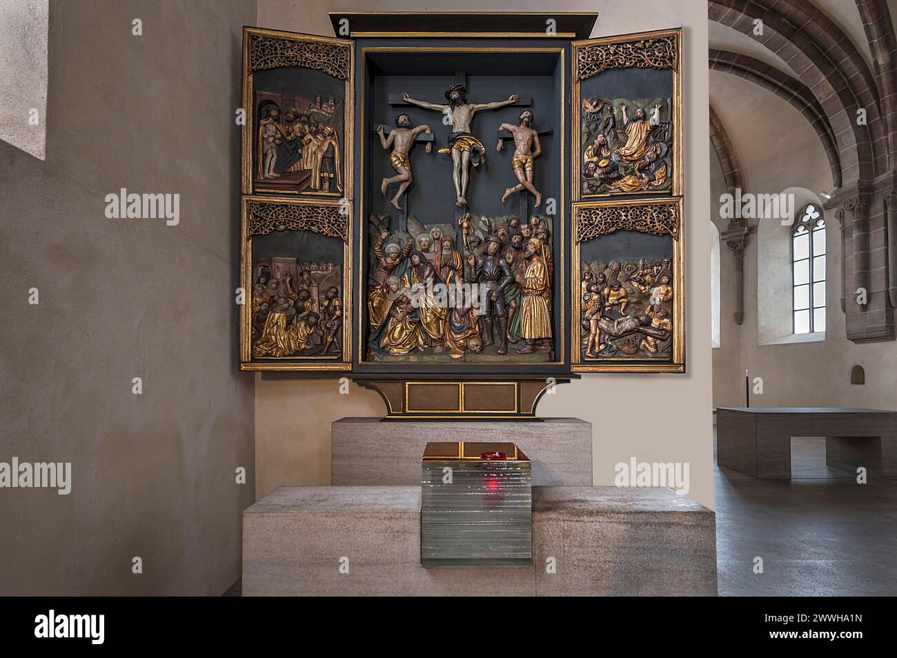 Glass tabernacle and the cross altar from 1517 in St Clare's Church ...