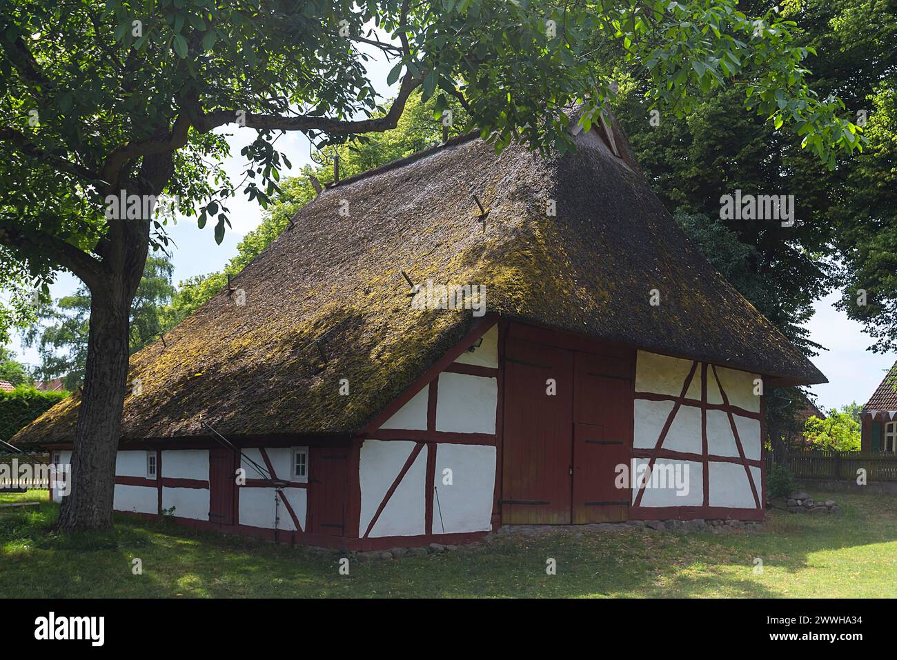 Historic thatched barn from the 18th century, open-air museum for ...