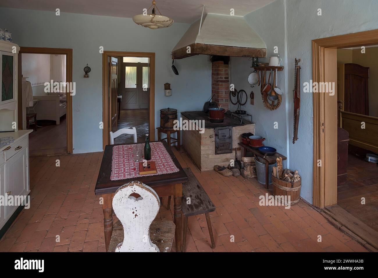 Kitchen with cooking area in a farmhouse from the 19th century, Open ...
