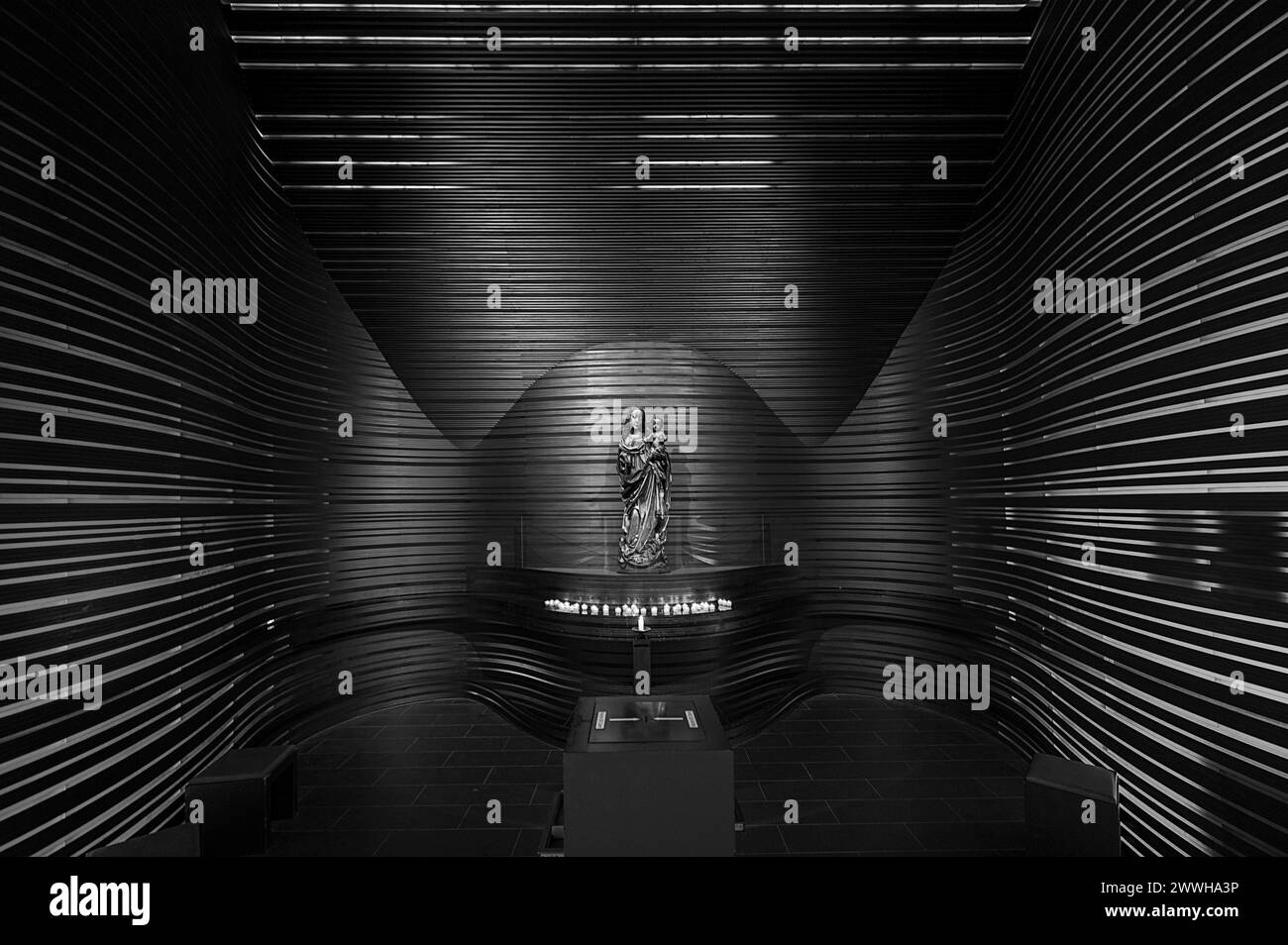 Modern Marian chapel with a sculpture of the Virgin and Child from ...