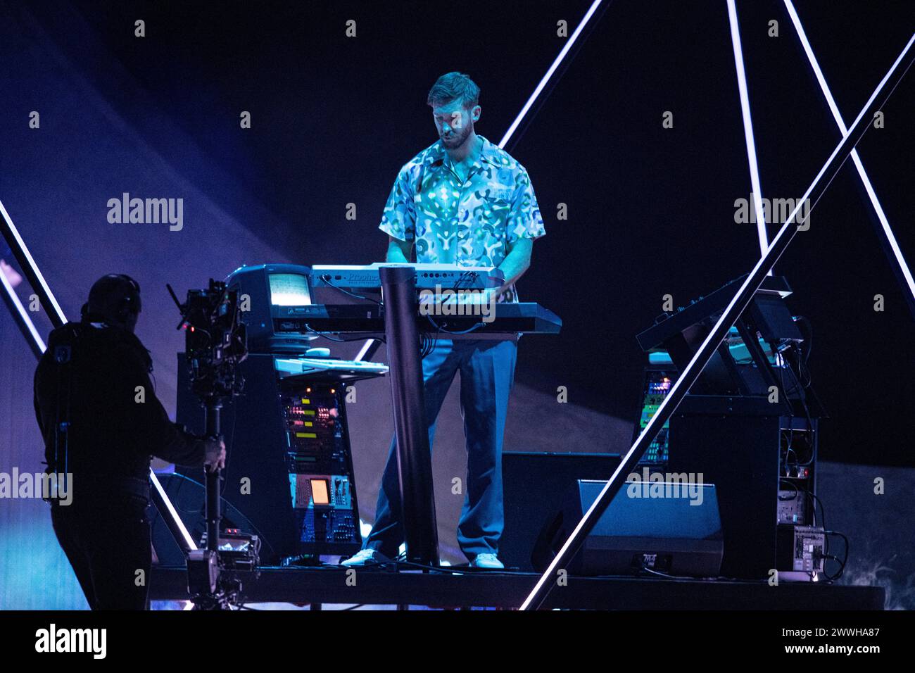 Calvin Harris and Ellie Goulding performing live at the 2024 BRIT ...