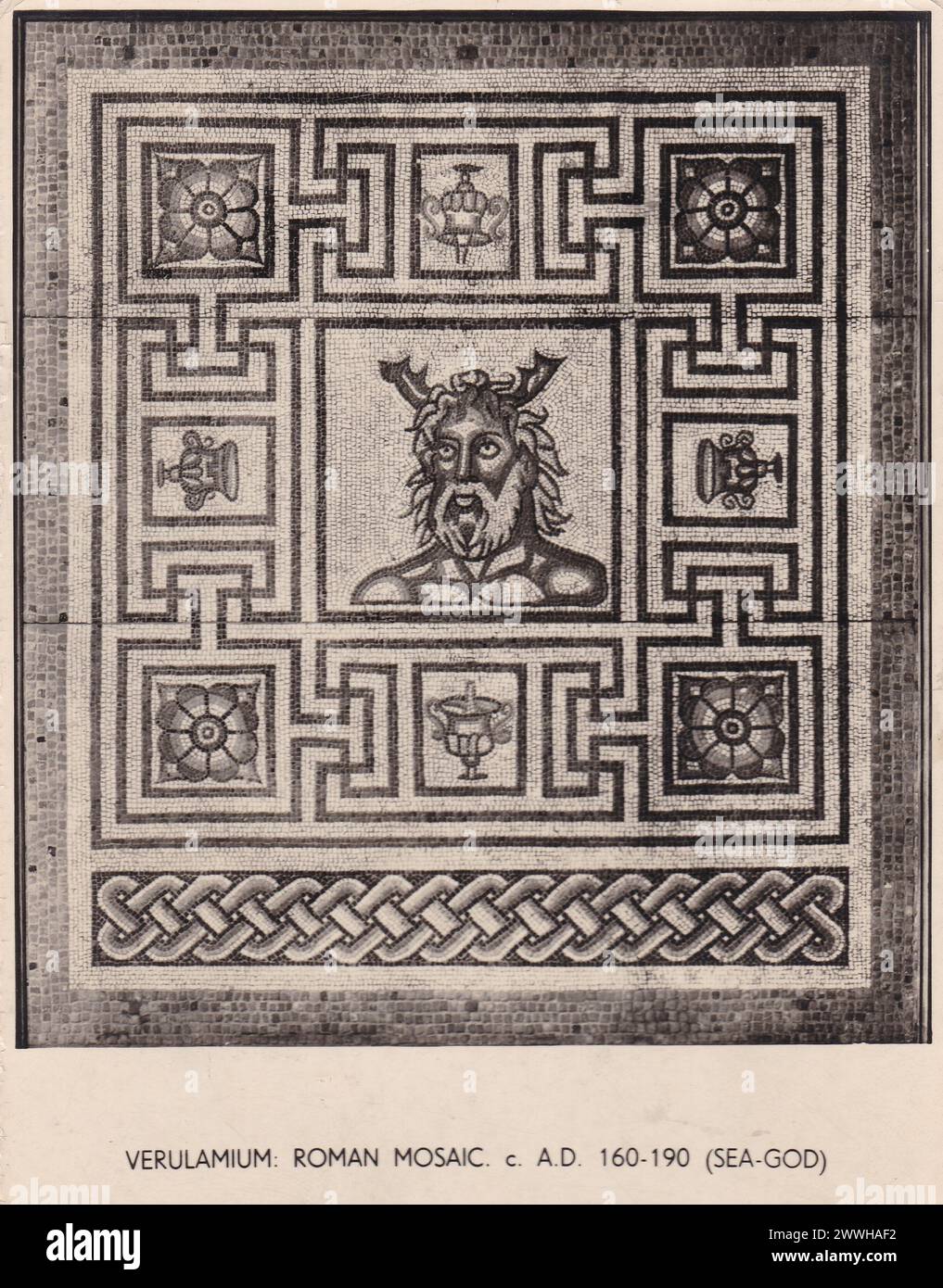 Postcard of Verulamium - Roman Mosaic - c. A.D. 160 - 190 Sea God Stock ...