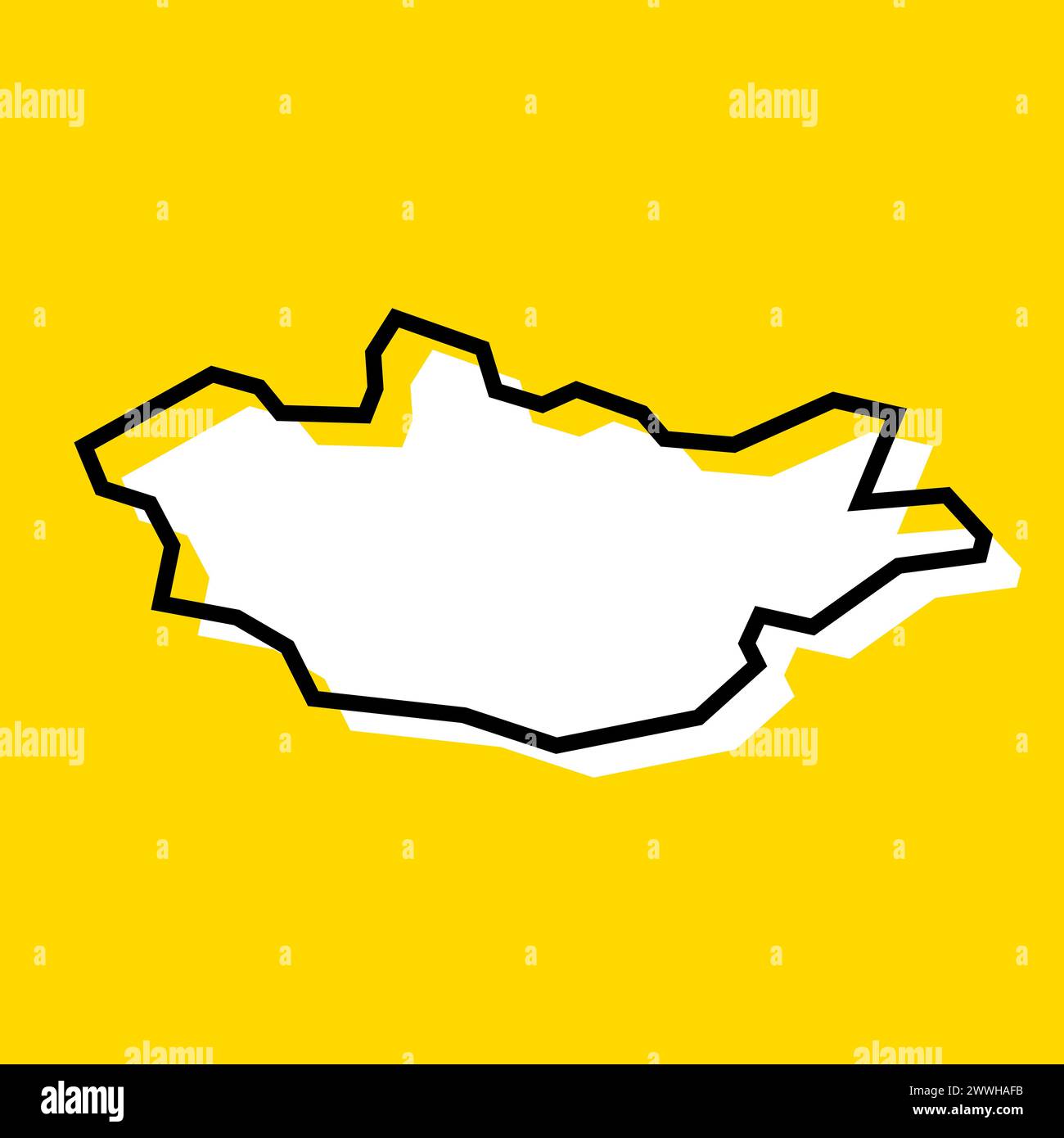 Mongolia country simplified map. White silhouette with thick black ...