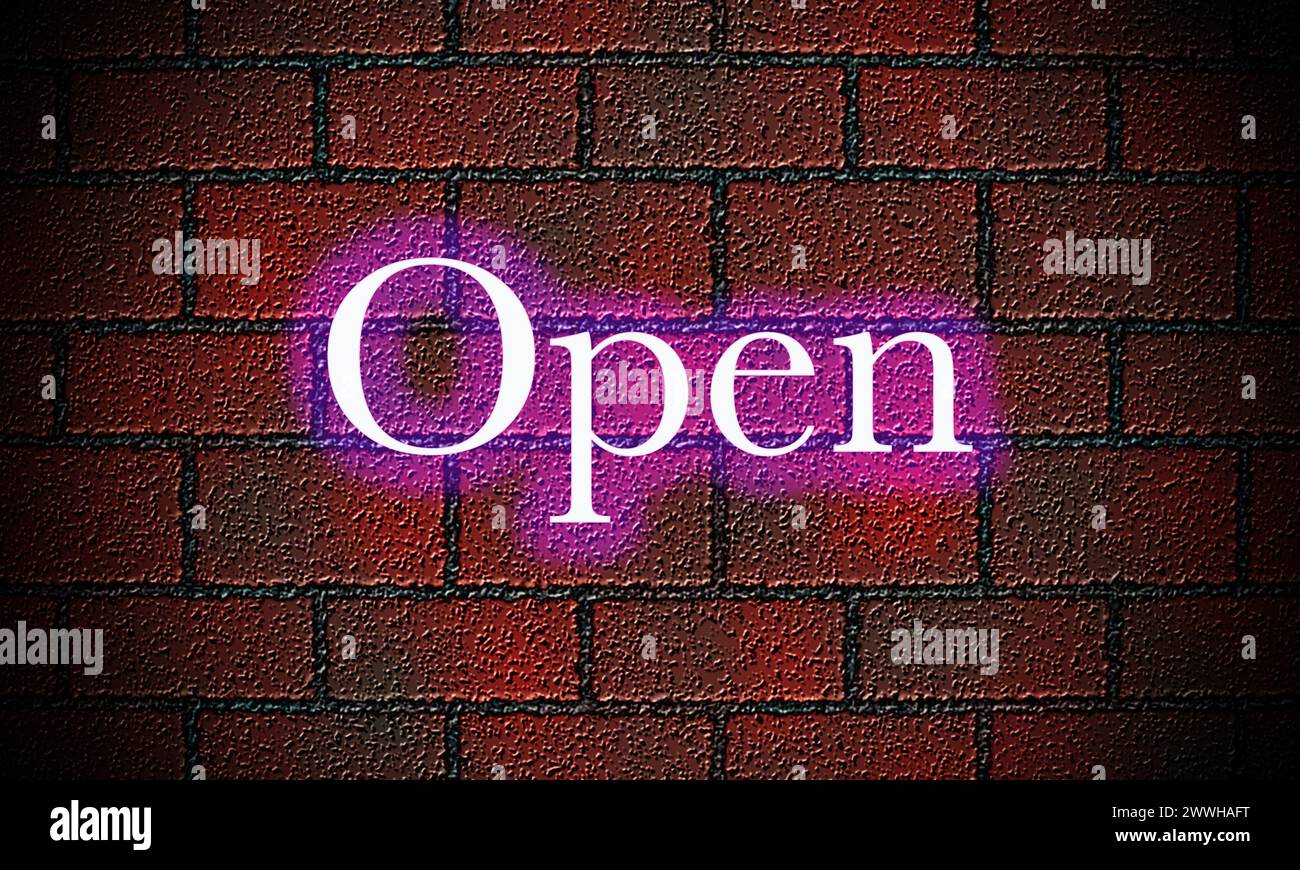 A manually created illustration of a brick wall with the word open in ...