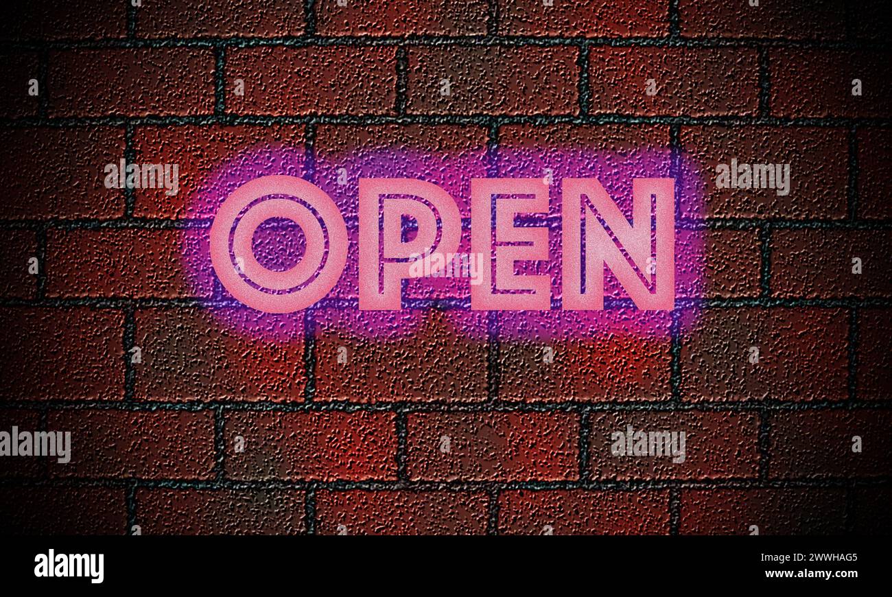 A manually created illustration of a brick wall with the word open in ...