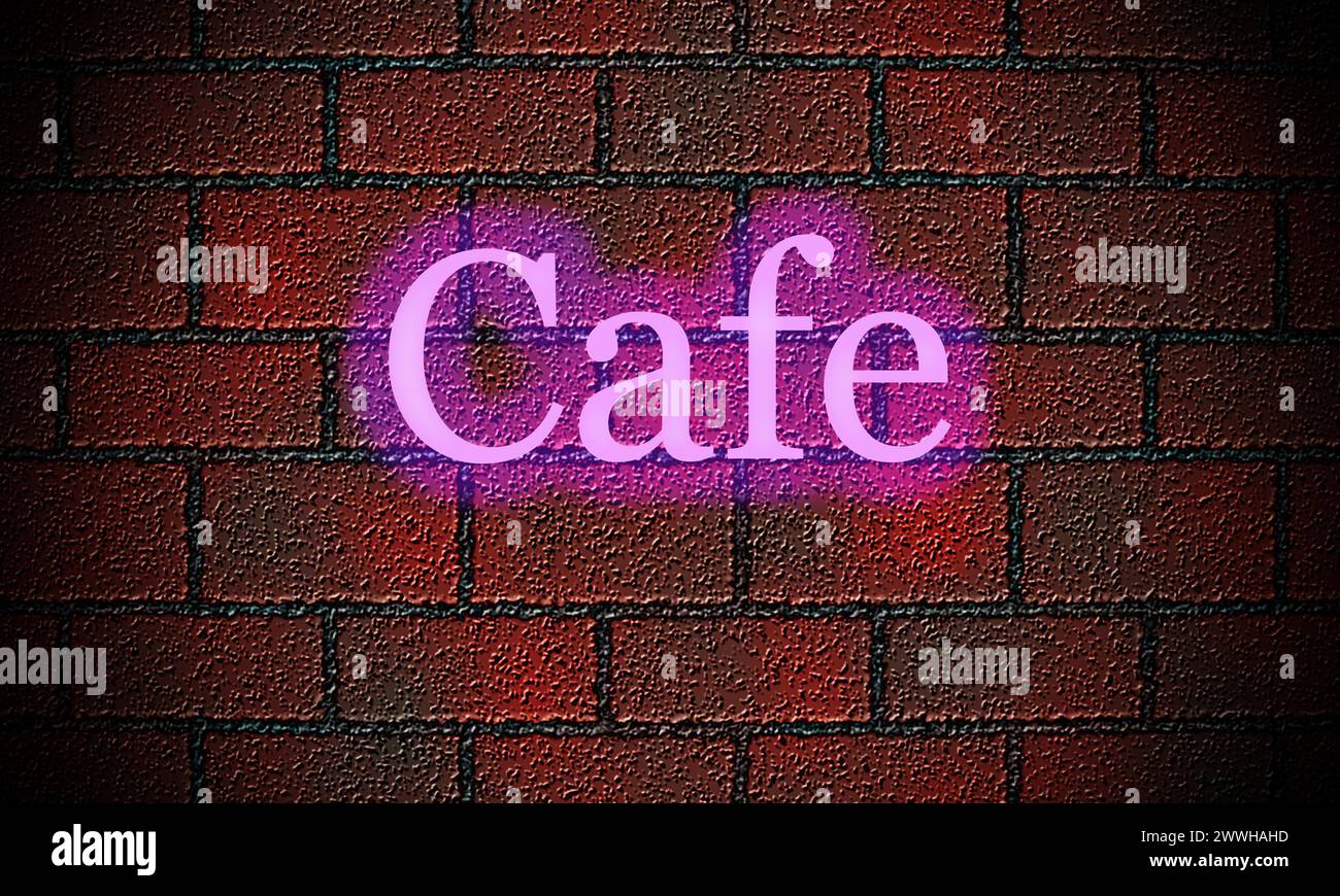 A manually created illustration of a brick wall with the word cafe in ...