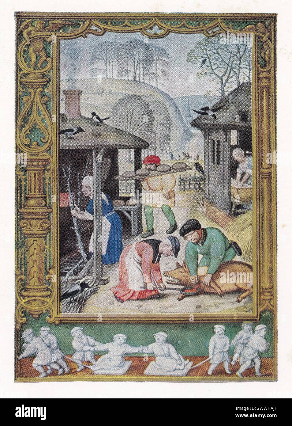 Vintage postcard showing Pig-Killing: tug-of-war with sledges, from a ...