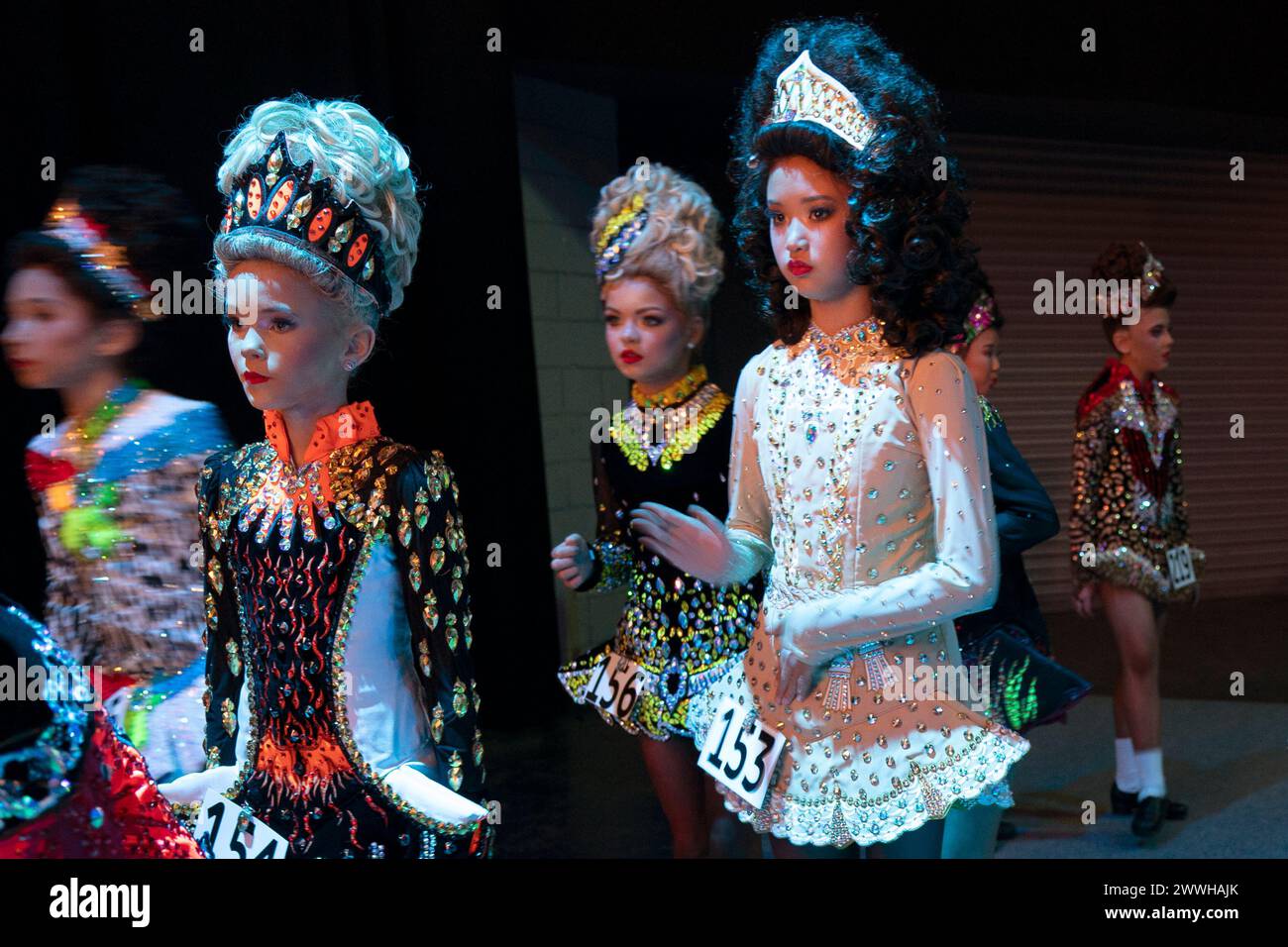 Competitors wait to perform the Hornpipe backstage during the first day ...
