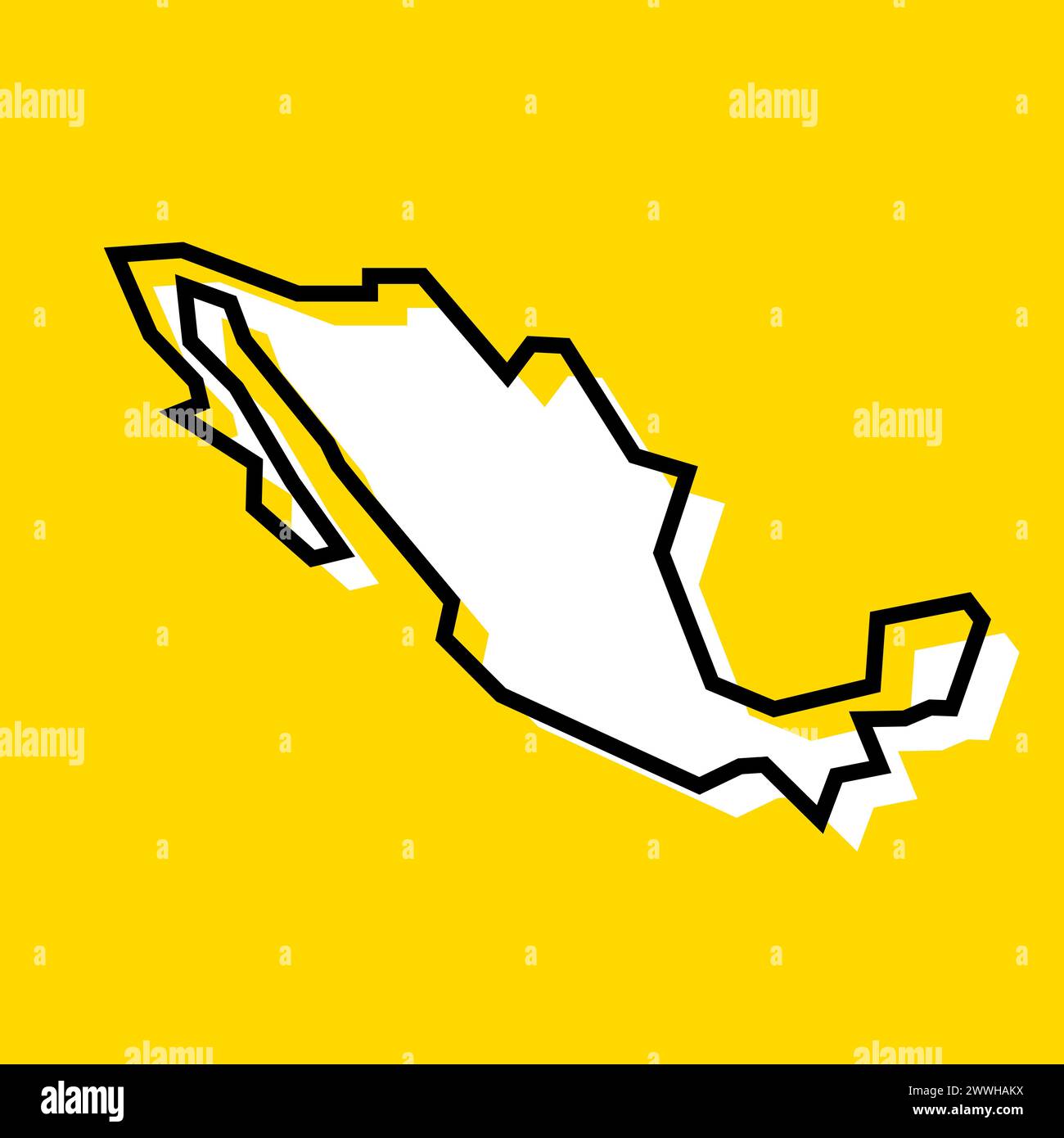 Mexico country simplified map. White silhouette with thick black ...