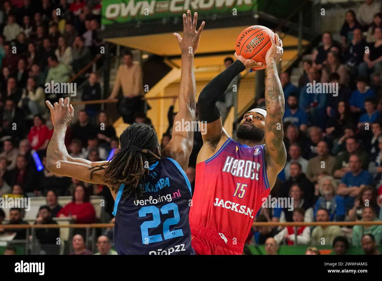 ALMERE, NETHERLANDS - MARCH 24: Joel Ekamba of Landstede Hammers, DJ ...