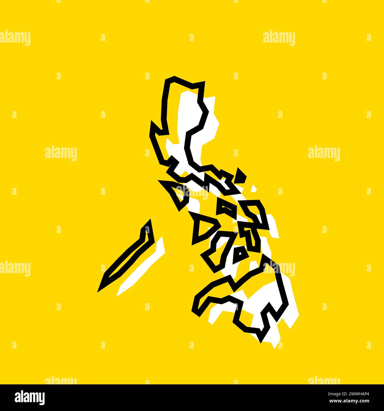 Philippines country simplified map. White silhouette with thick black ...