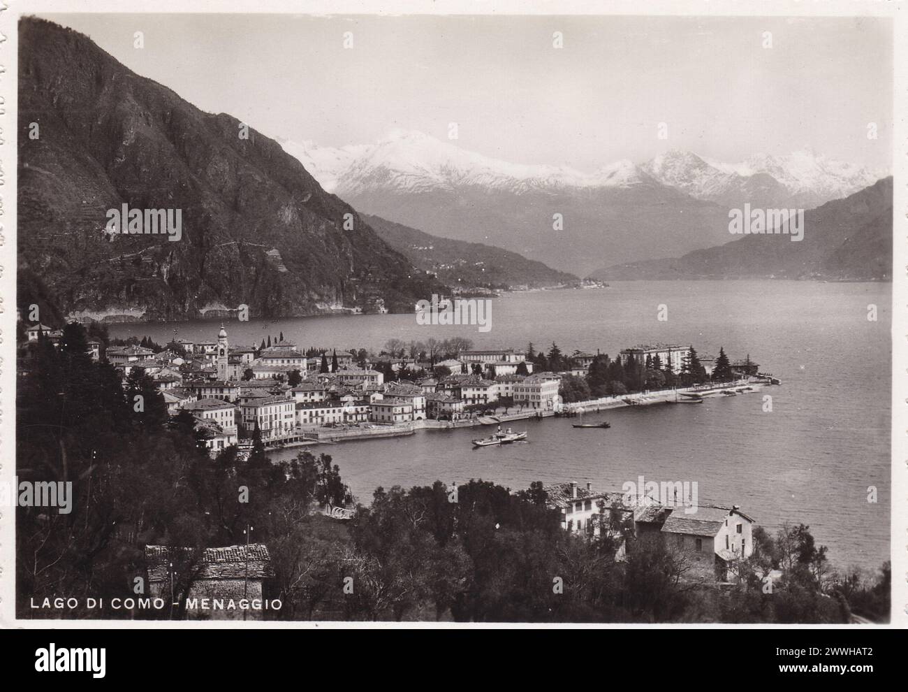 Vintage postcard of Lago Di Como - Menaggio 1950s Stock Photo - Alamy