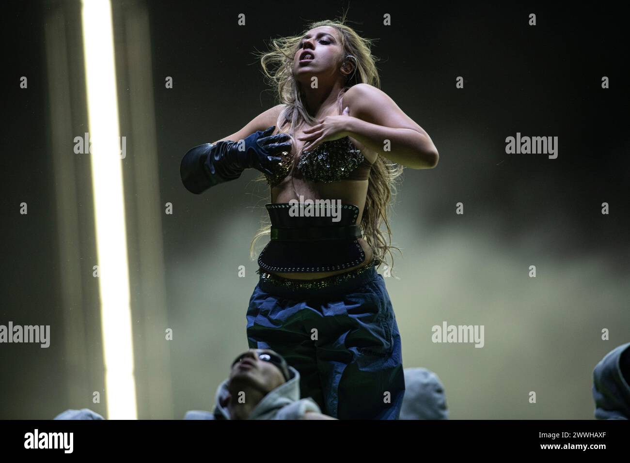 Tate McRae performing live at the 2024 BRIT awards ceremony, O2 Arena ...