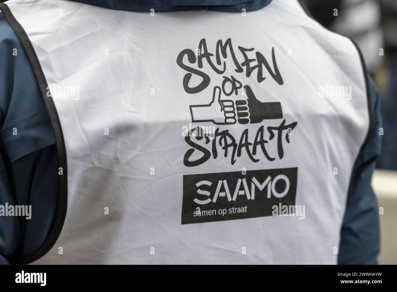 Brussels, Belgium. 24th Mar, 2024. The Samen op Straat SAAMO logo ...